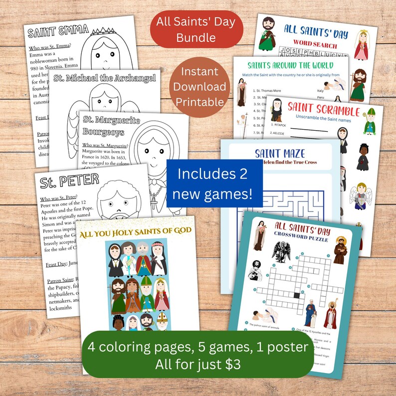 All Saints' Day Kids Bundle, Catholic Saints' Day Printable Games ...