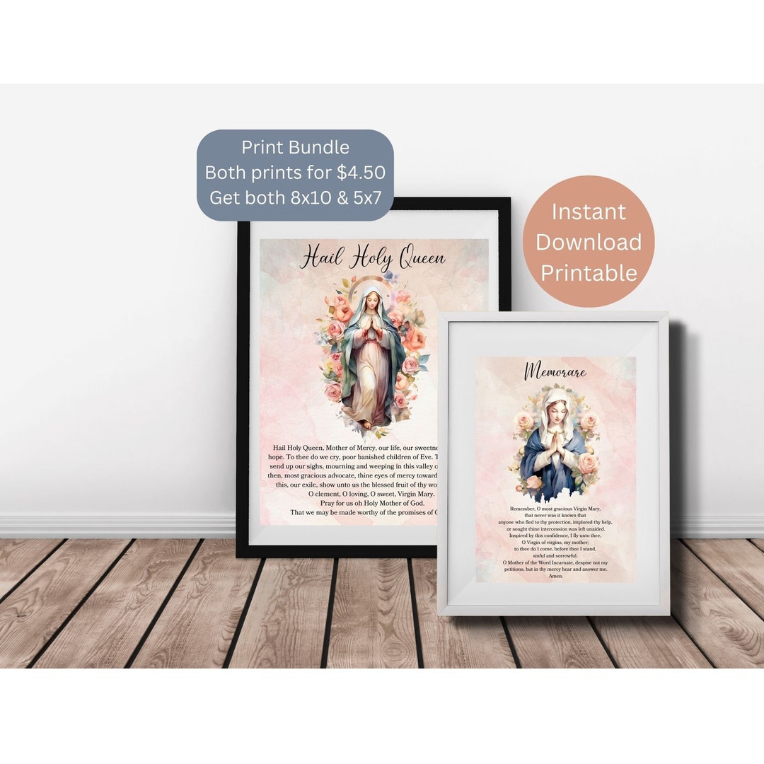 Marian Prayers Print Bundle / Hail Holy Queen/ Memorare Prayer ...