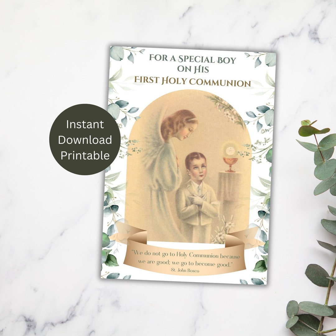 First Holy Communion Card for Boy, Printable Catholic Sacrament ...