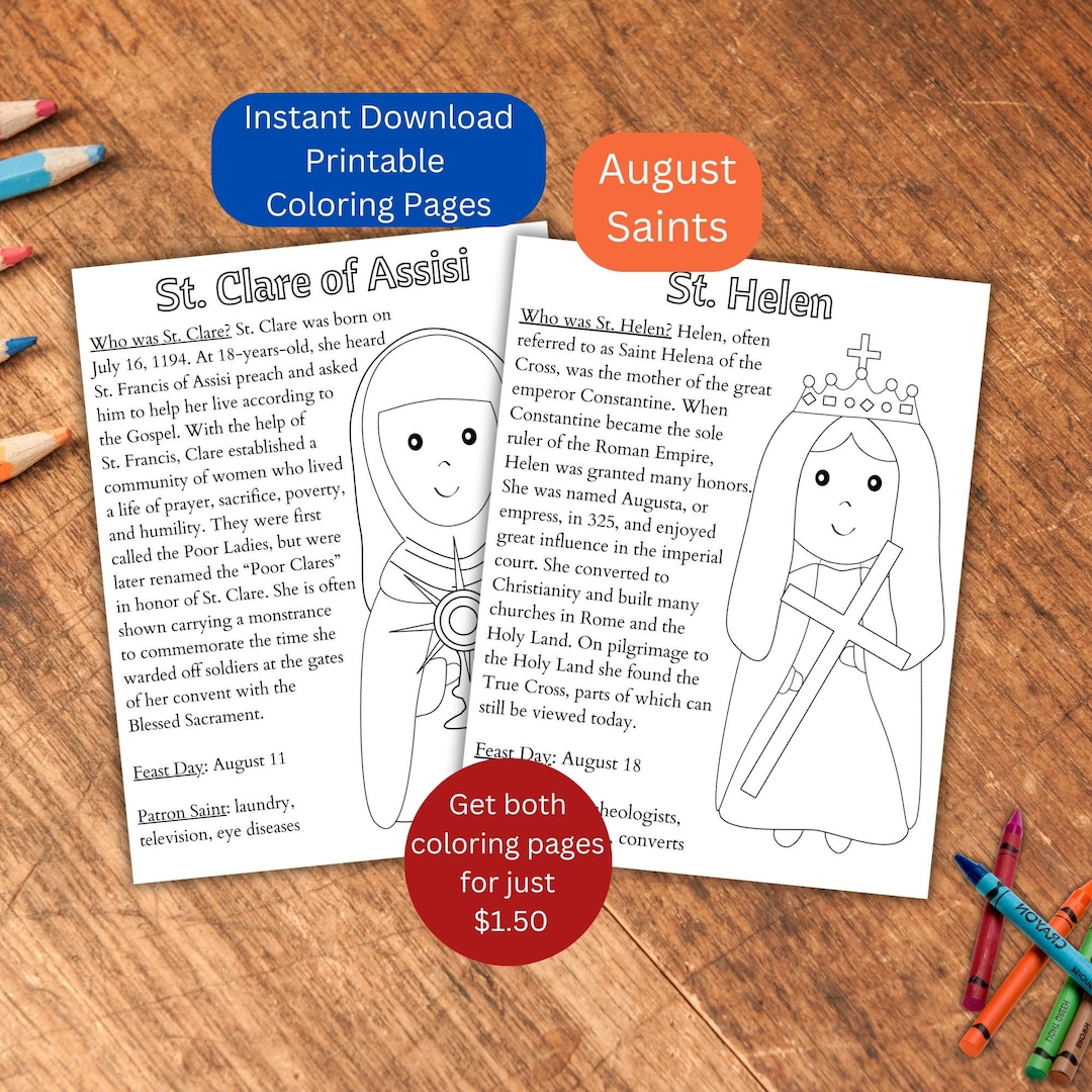 Printable August Saint Coloring Pictures, St. Clare and St. Helen ...