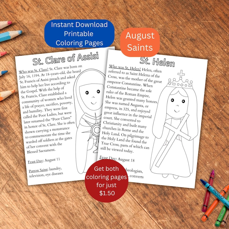 Printable August Saint Coloring Pictures, St. Clare and St. Helen ...