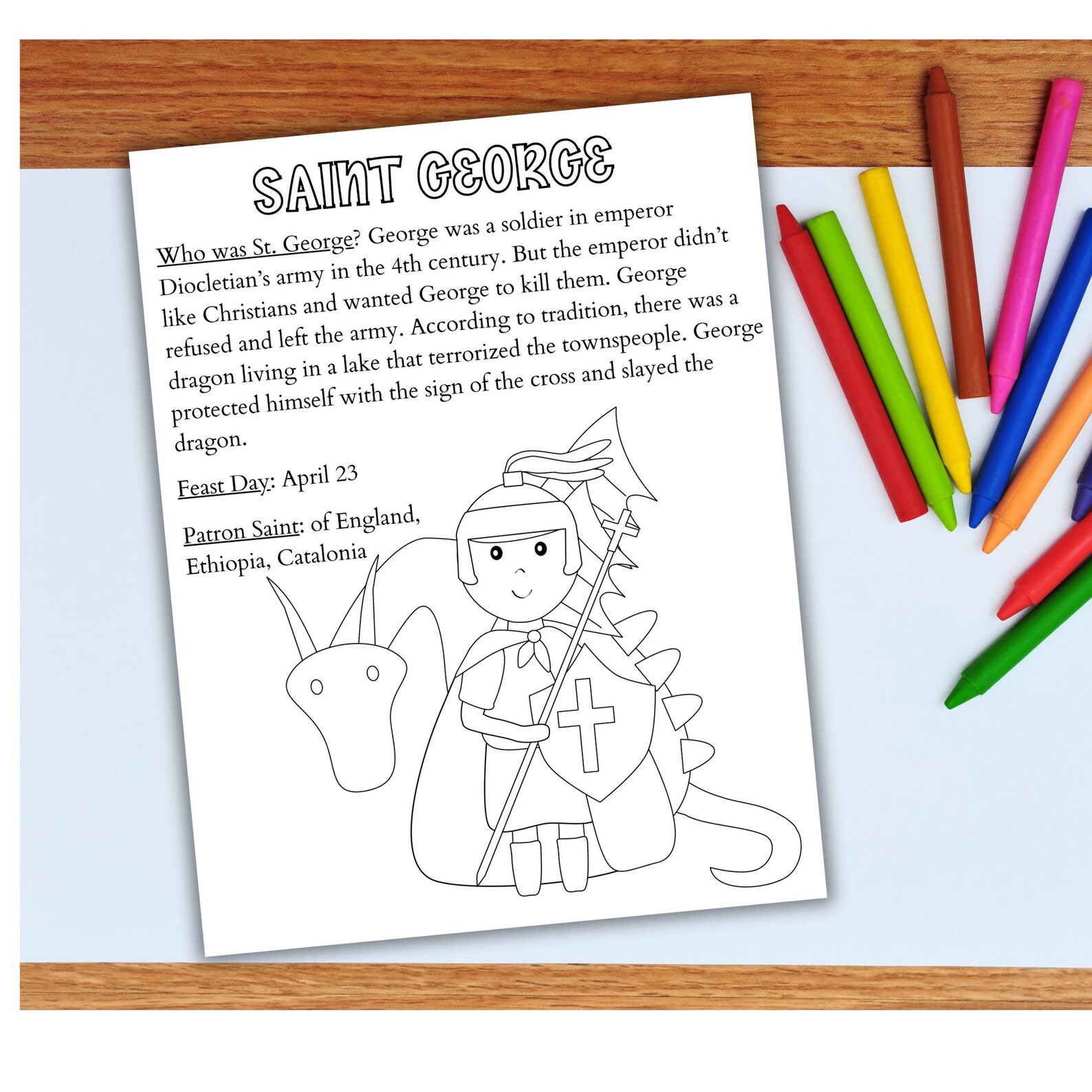 St. George Coloring Page, Printable Saint Coloring, Catholic Kid's ...