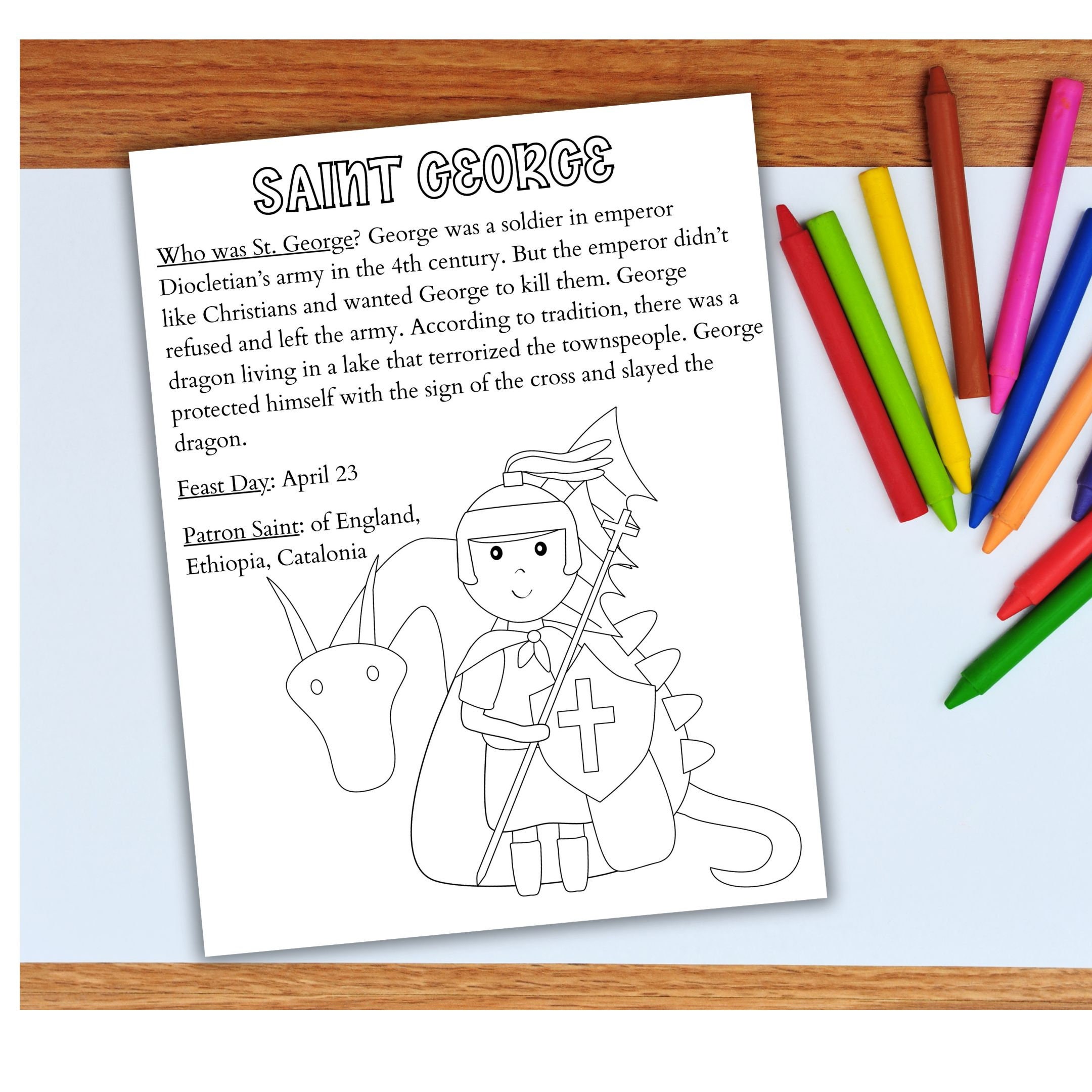 St. George Coloring Page, Printable Saint Coloring, Catholic Kid's ...