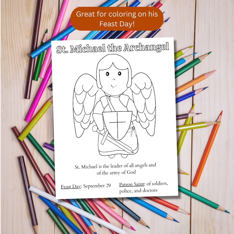 St. Michael the Archangel Coloring Page / Printable Saint Coloring Page ...