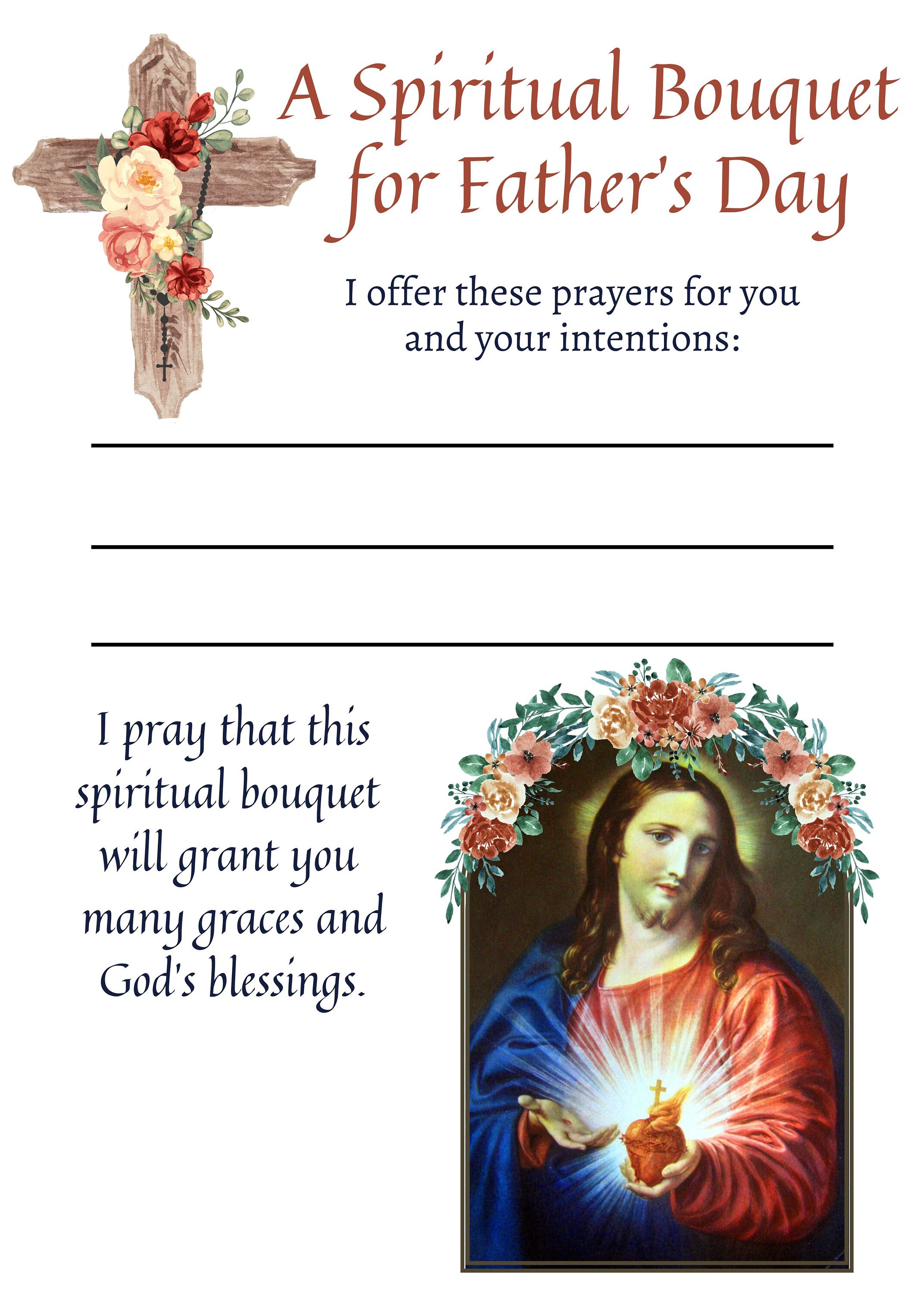 Father's Day Spiritual Bouquet Printable Card, Catholic Gift for Dad ...