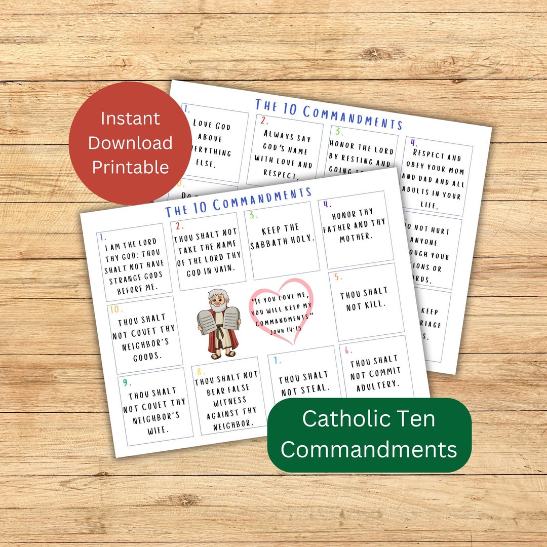 Catholic Ten Commandments for Kids, Catholic Printable Poster, Faith ...