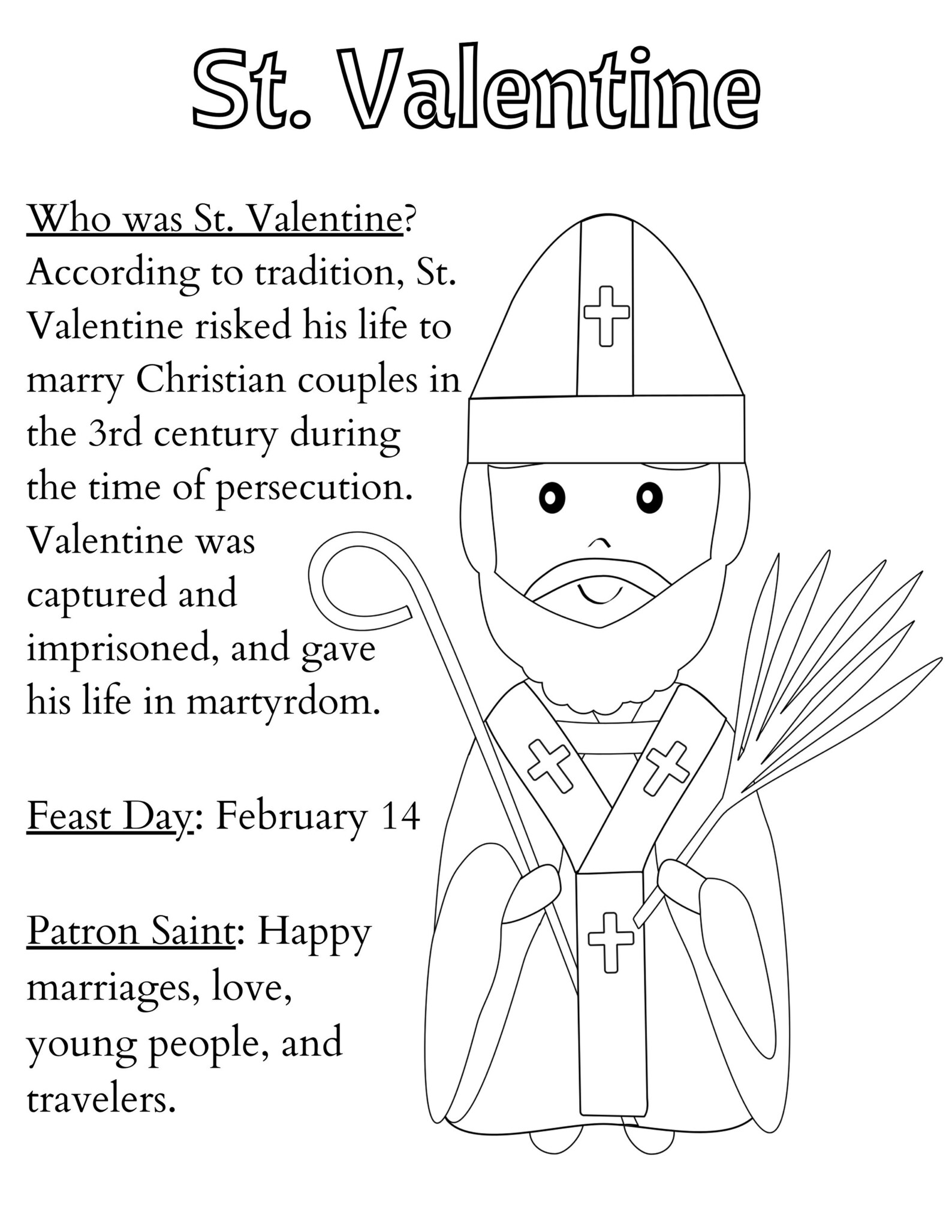 St. Valentine Coloring Page, Printable Saint Coloring, Catholic Kid's ...