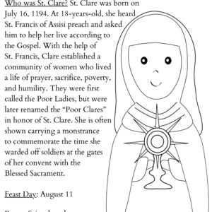 St. Clare of Assisi Coloring Page, Printable Saint Coloring, Catholic ...