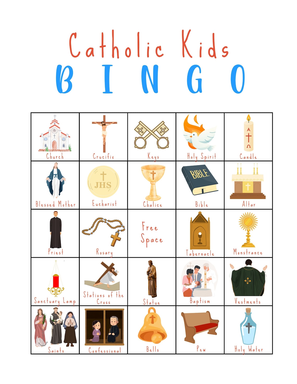 Catholic Bingo, Printable Bingo Cards, Catholic Kid's Activity ...