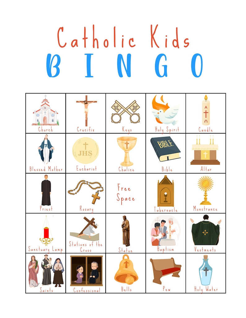 Catholic Bingo, Printable Bingo Cards, Catholic Kid's Activity ...