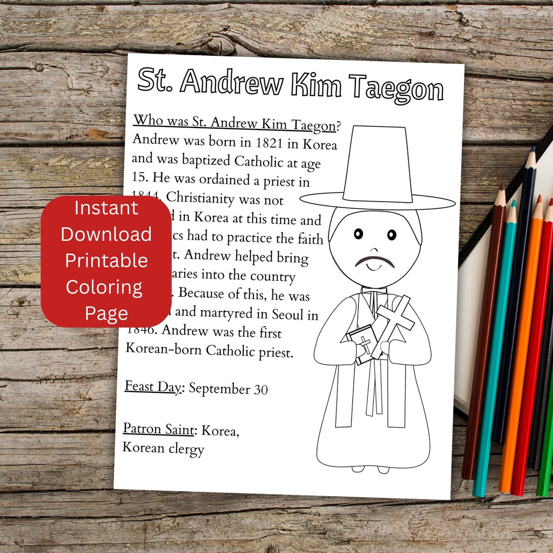Printable St. Andrew Kim Coloring Page, Catholic Kid's Activity ...