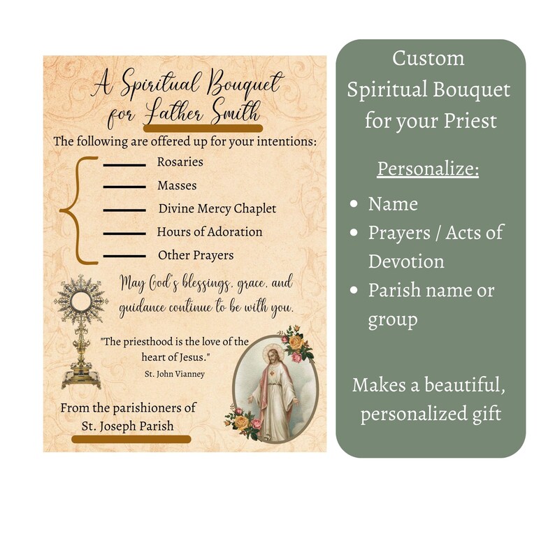 Custom Priest Spiritual Bouquet Printable Card / Catholic Gift / Prayer ...