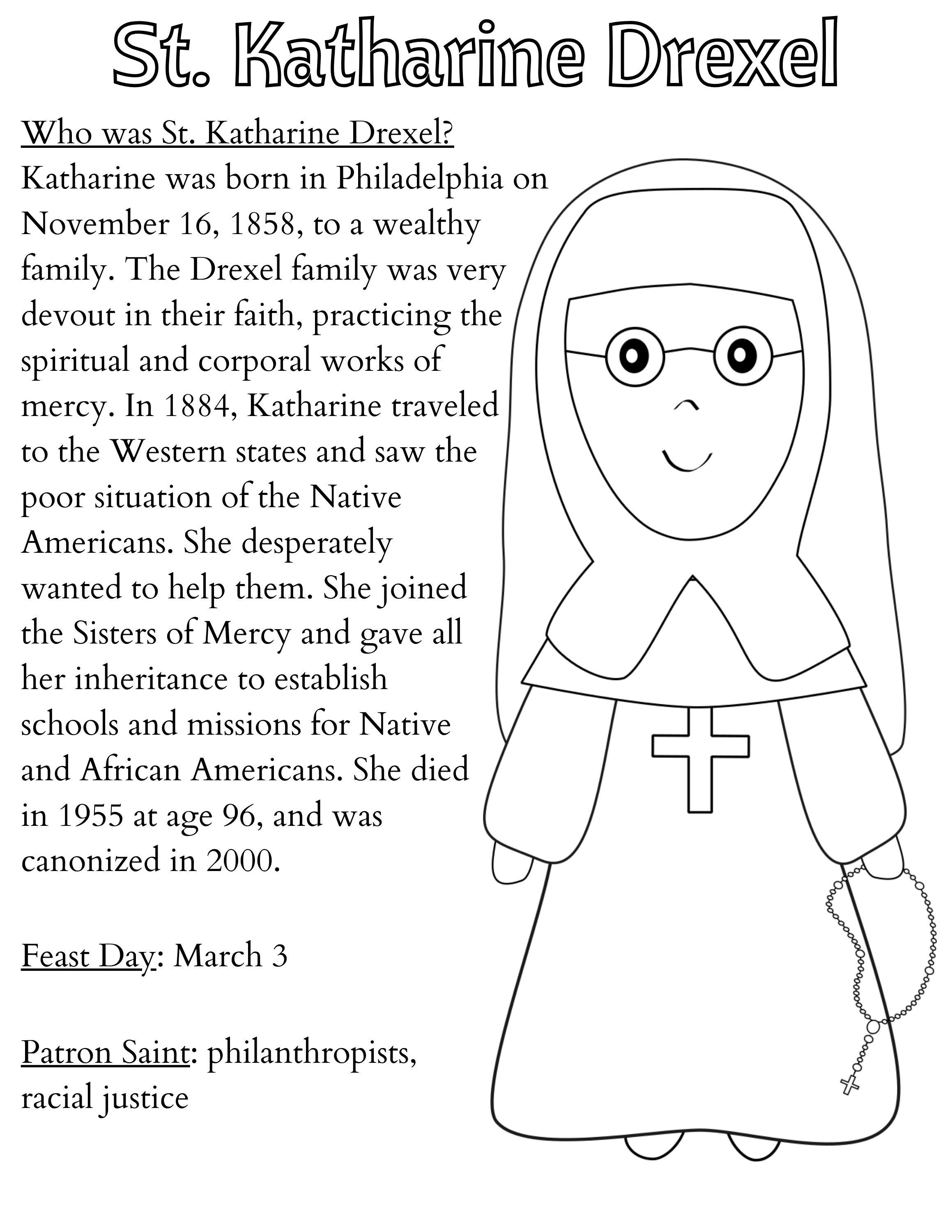 St. Katharine Drexel Printable Coloring Page, Catholic Saint Kid's ...