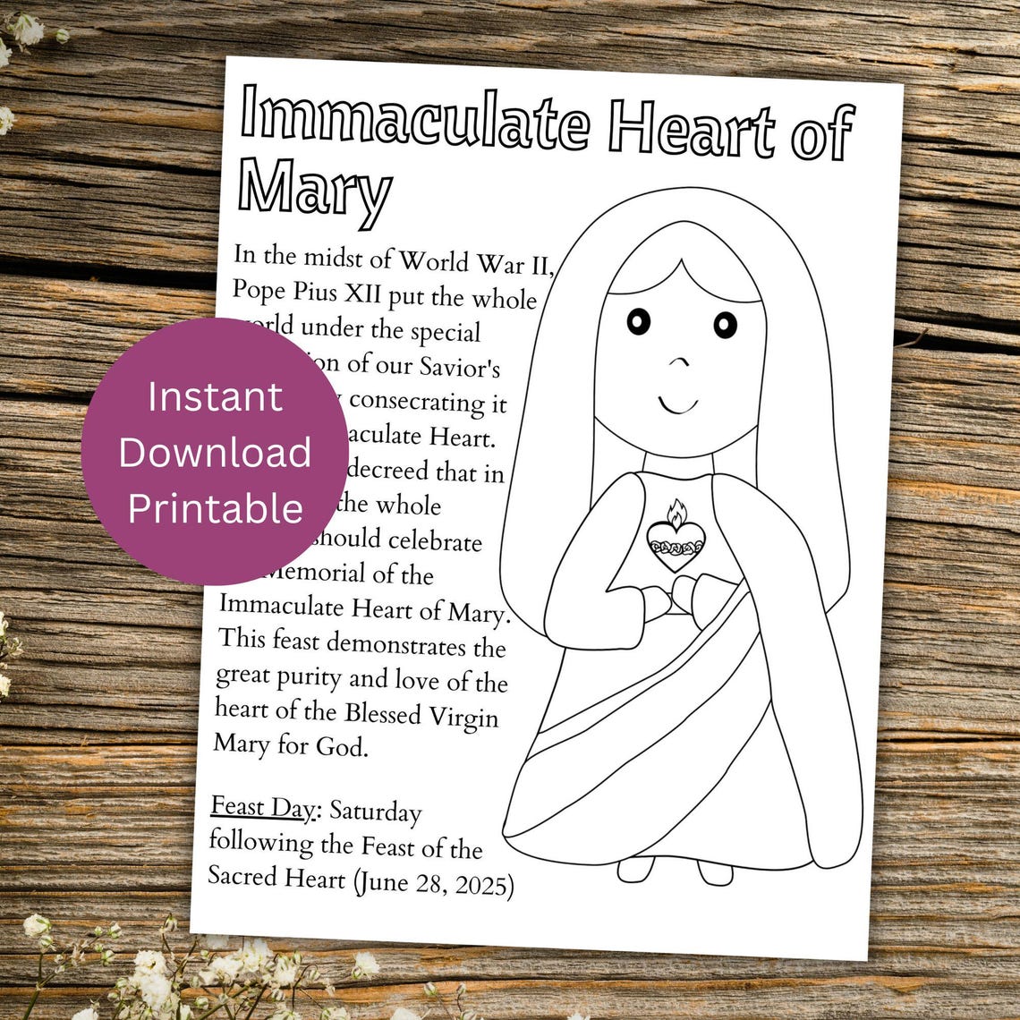 Immaculate Heart of Mary Coloring Page, Printable Mary Coloring ...