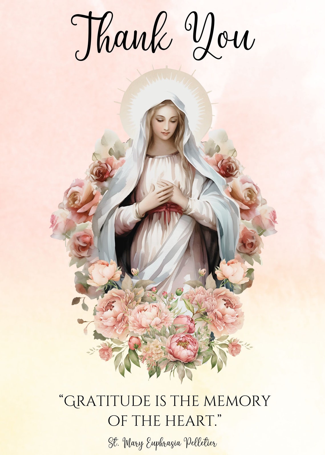 Printable Catholic Thank You Card, Virgin Mary Card, Saint Quote ...