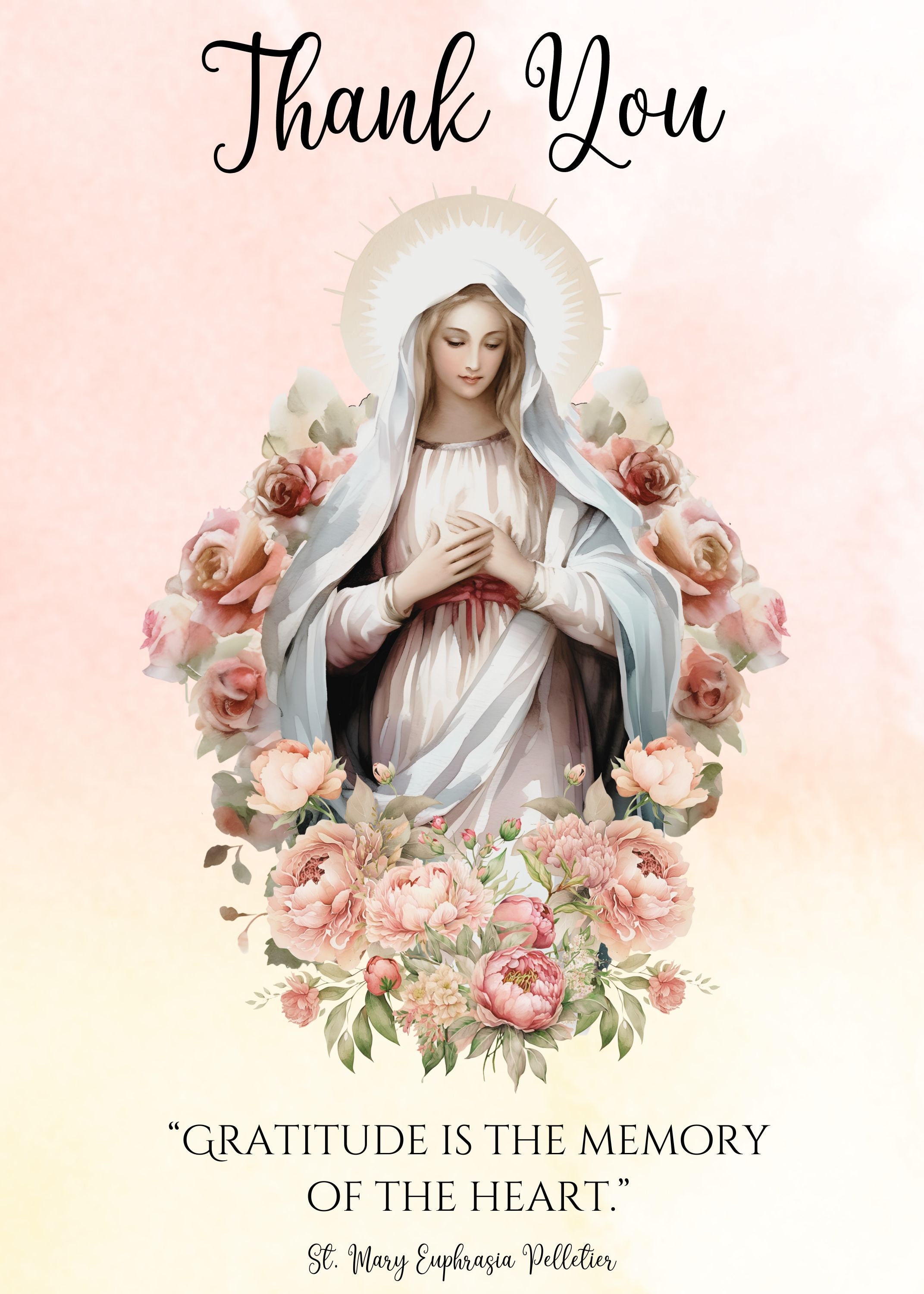 Printable Catholic Thank You Card, Virgin Mary Card, Saint Quote ...