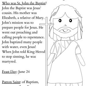 St. John the Baptist Coloring Page, Printable Saint Coloring, Catholic ...