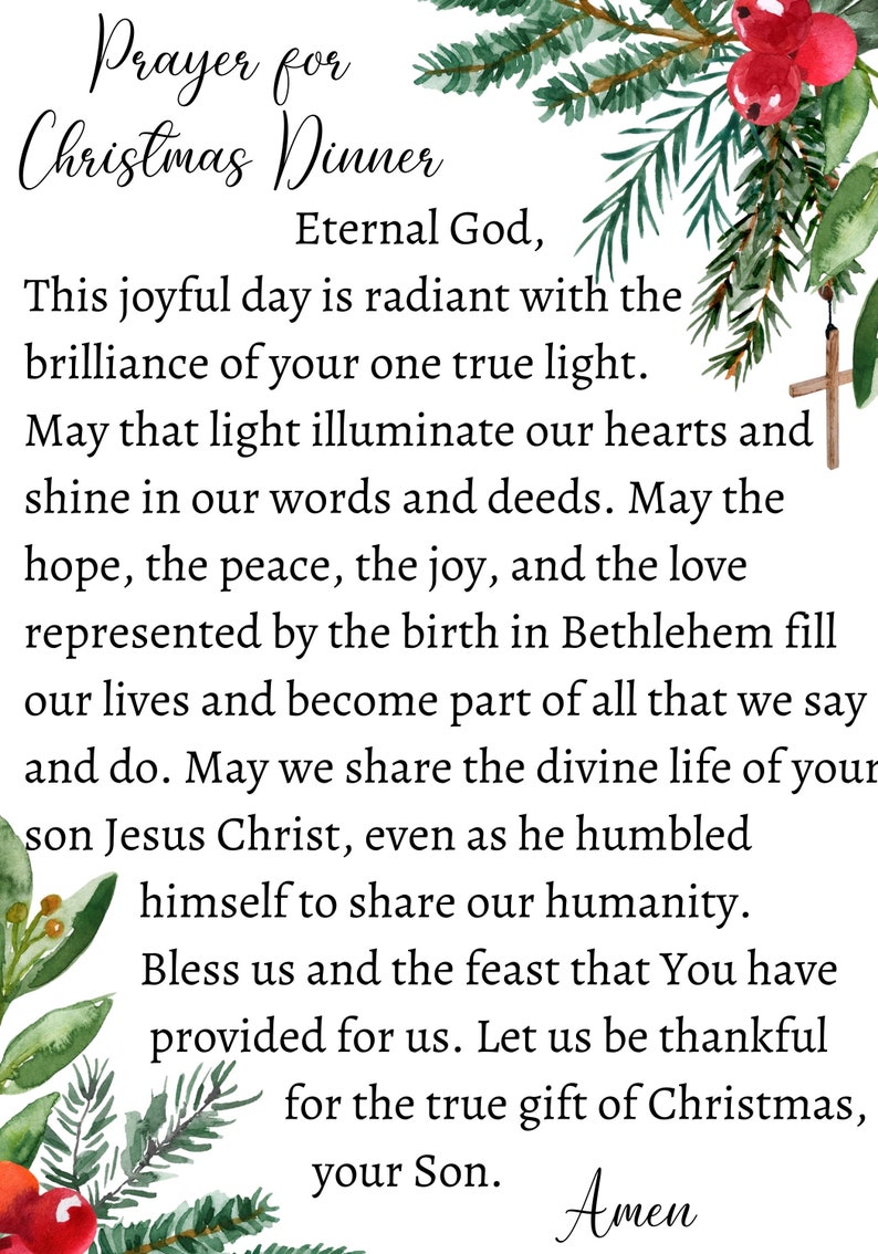 Christmas Prayer Cards, Printable Christmas Dinner Prayer, Christmas ...
