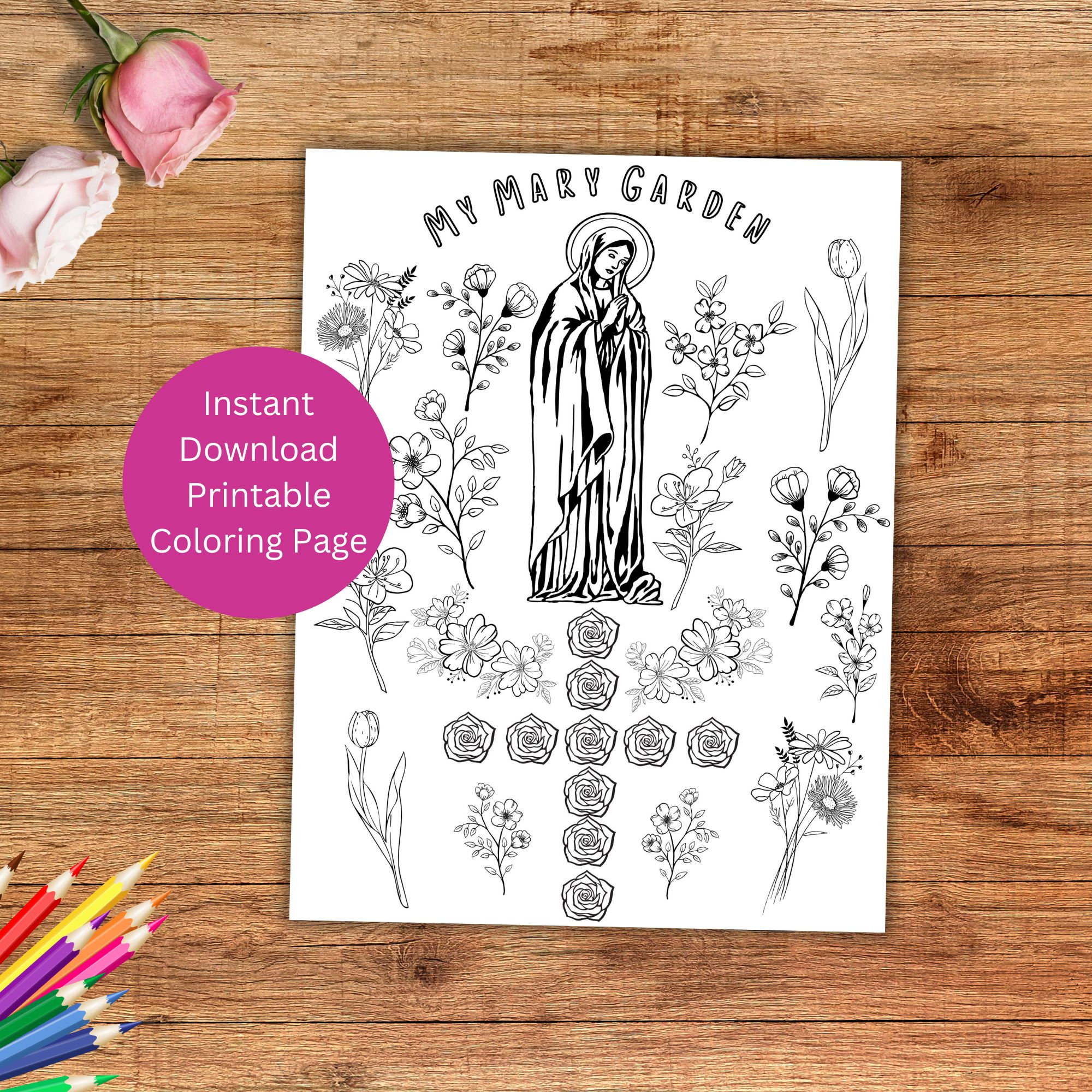 Mary Garden Coloring Page, Printable Marian Coloring, Catholic Kid's ...