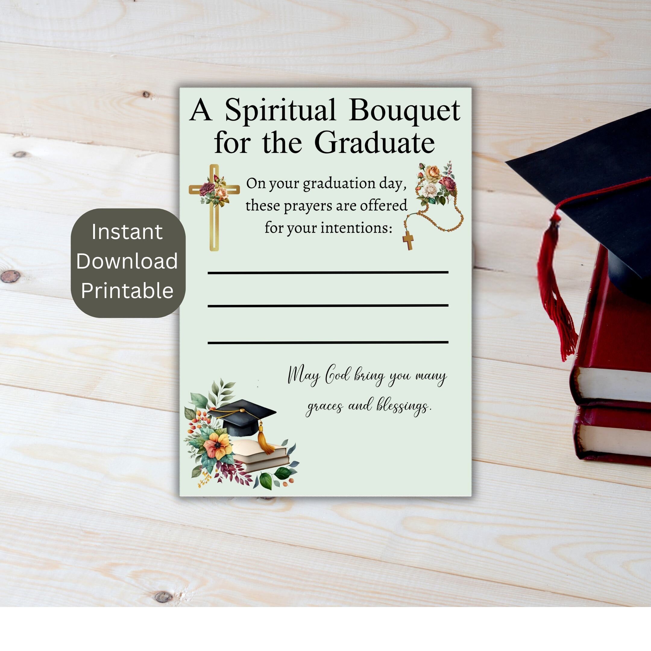Graduation Spiritual Bouquet Printable Card, Catholic Graduation Gift ...