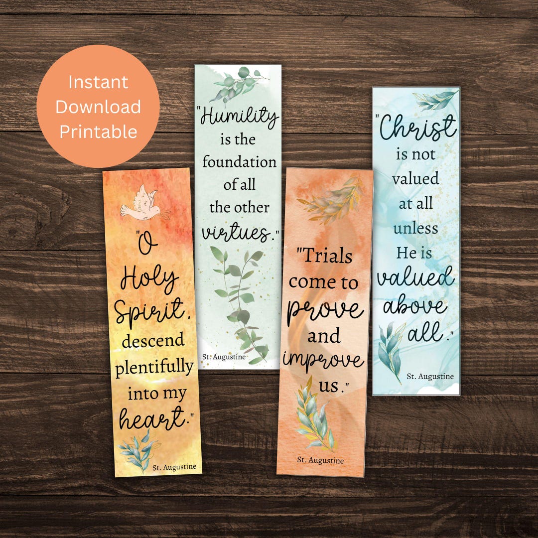 Printable Catholic Bookmarks, St. Augustine Bookmark Set, Page Markers ...