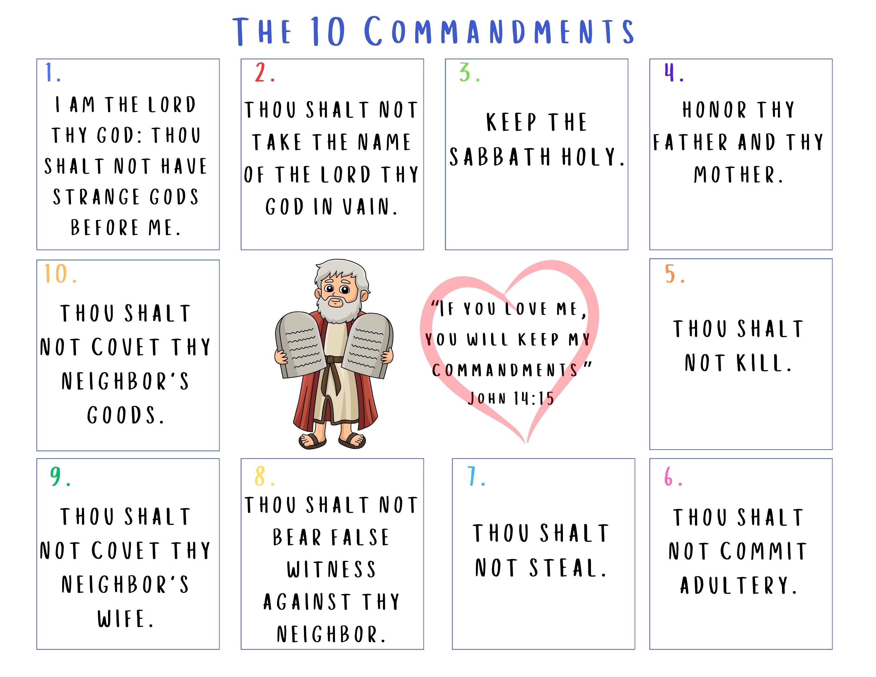 Catholic Ten Commandments for Kids, Catholic Printable Poster, Faith ...