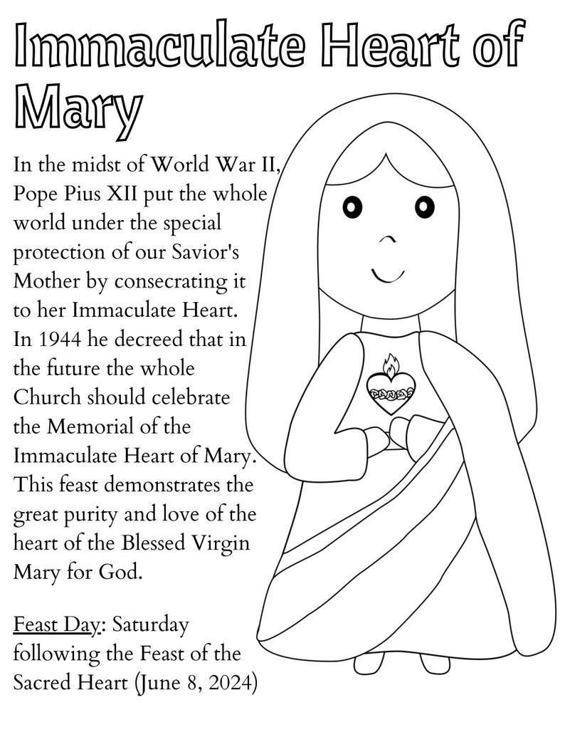 Immaculate Heart of Mary Coloring Page, Printable Mary Coloring ...
