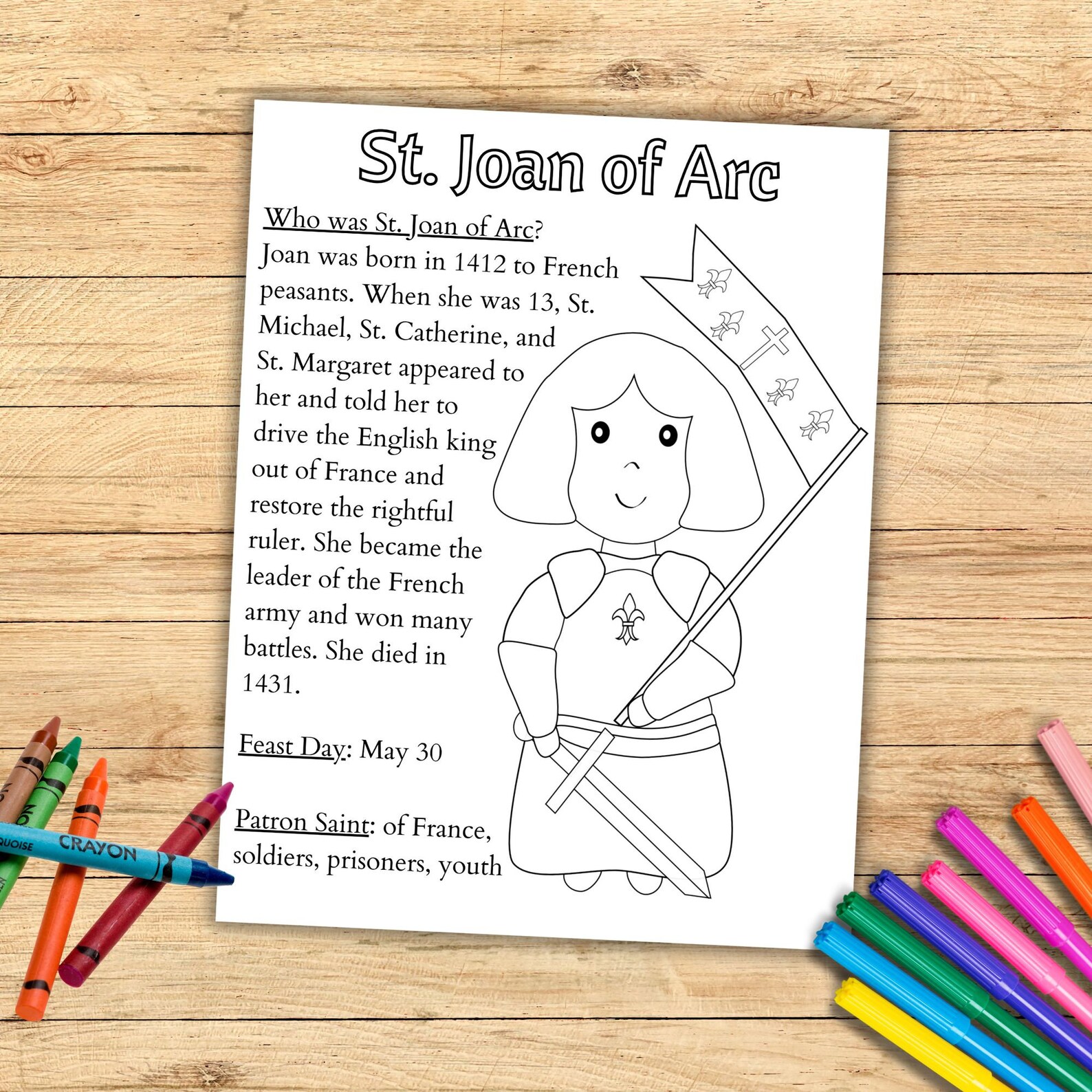 St. Joan of Arc Coloring Page, Printable Saint Coloring, Catholic Kid's ...