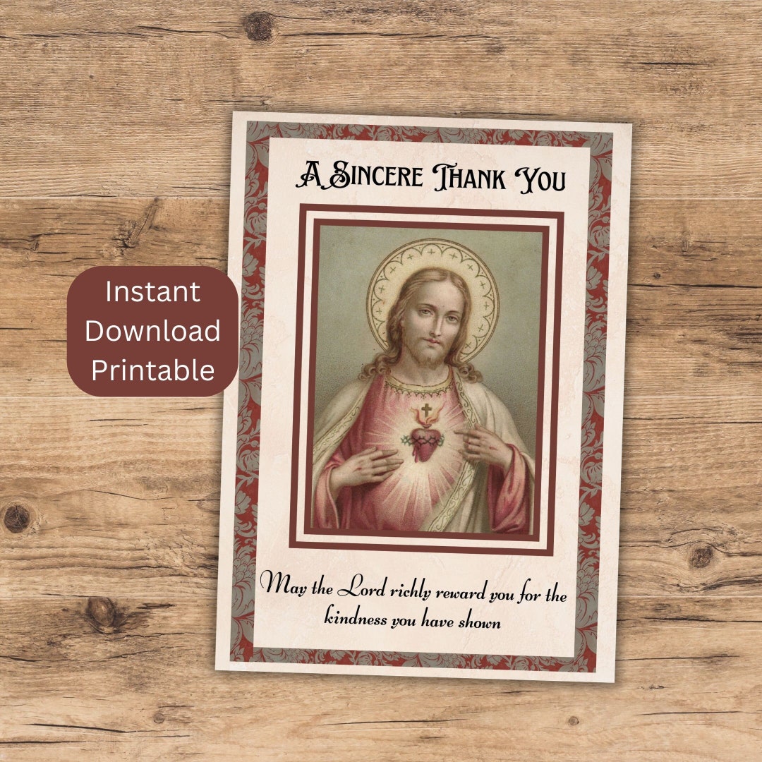 Catholic Printable Thank You Card, Sacred Heart of Jesus Greeting ...