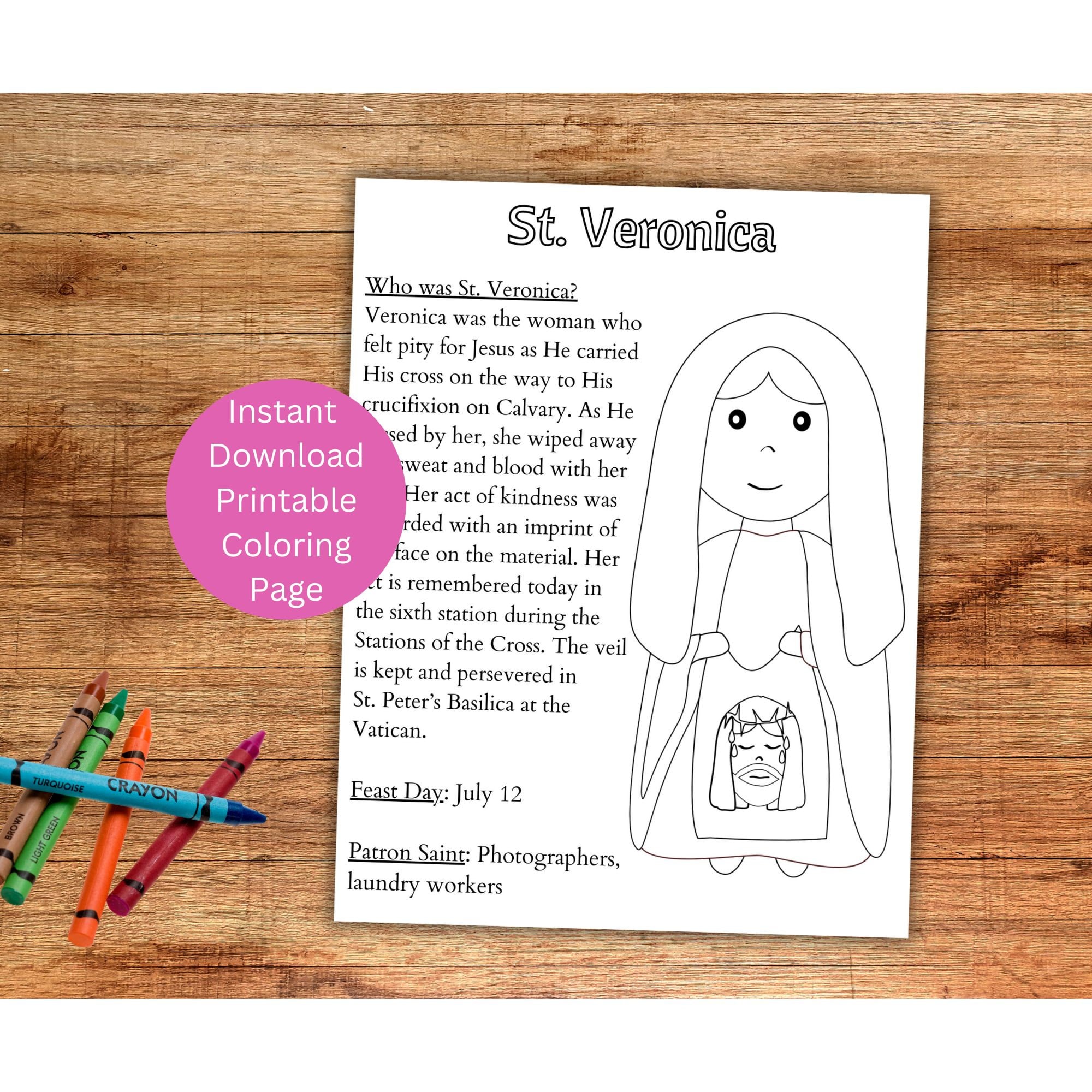 St. Veronica Coloring Page, Printable Saint Coloring, Catholic Kid's ...
