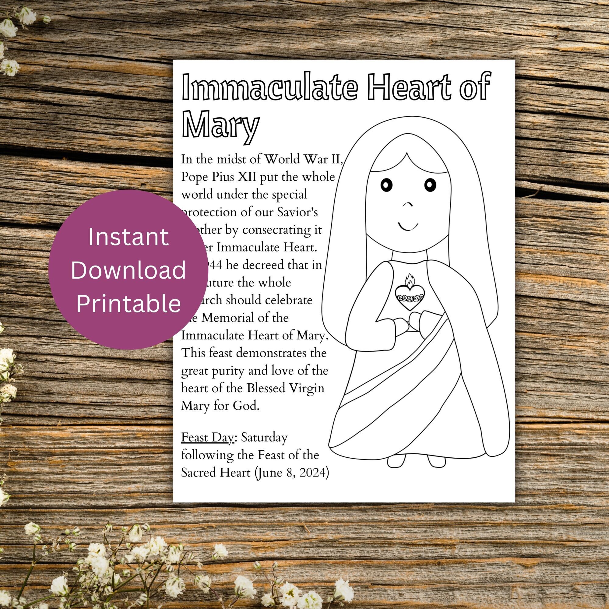 Immaculate Heart of Mary Coloring Page, Printable Mary Coloring ...