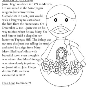 Printable St. Juan Diego Coloring Page, Catholic Saint Kid's Activity ...