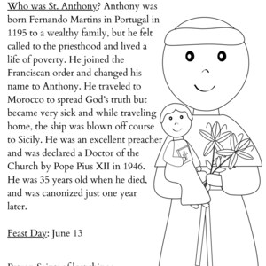 St. Anthony of Padua Coloring Page, Printable Saint Coloring, Catholic ...