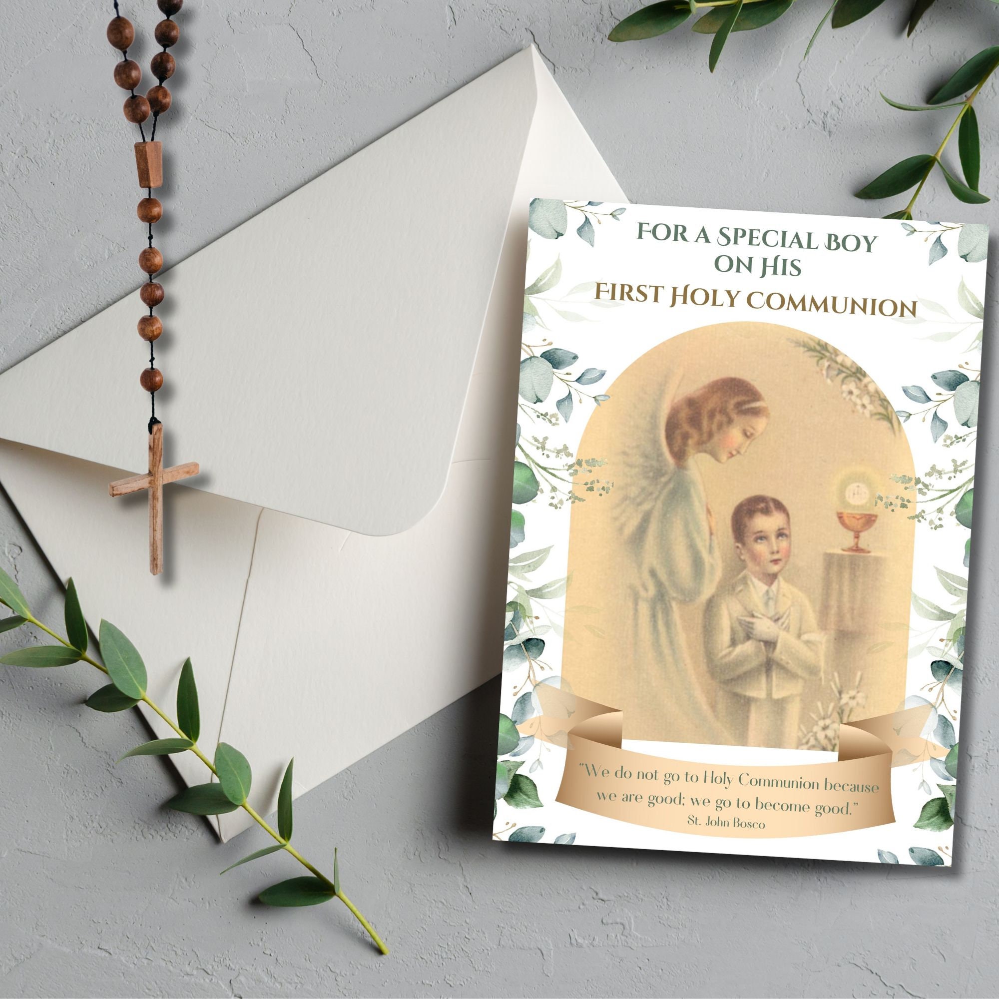 First Holy Communion Card for Boy, Printable Catholic Sacrament ...