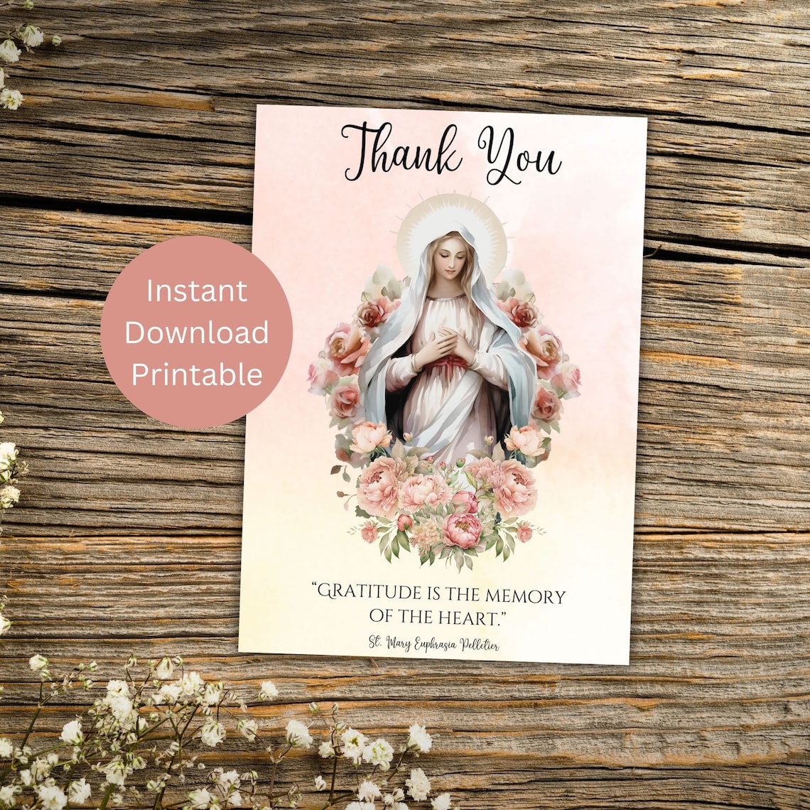 Printable Catholic Thank You Card, Virgin Mary Card, Saint Quote ...