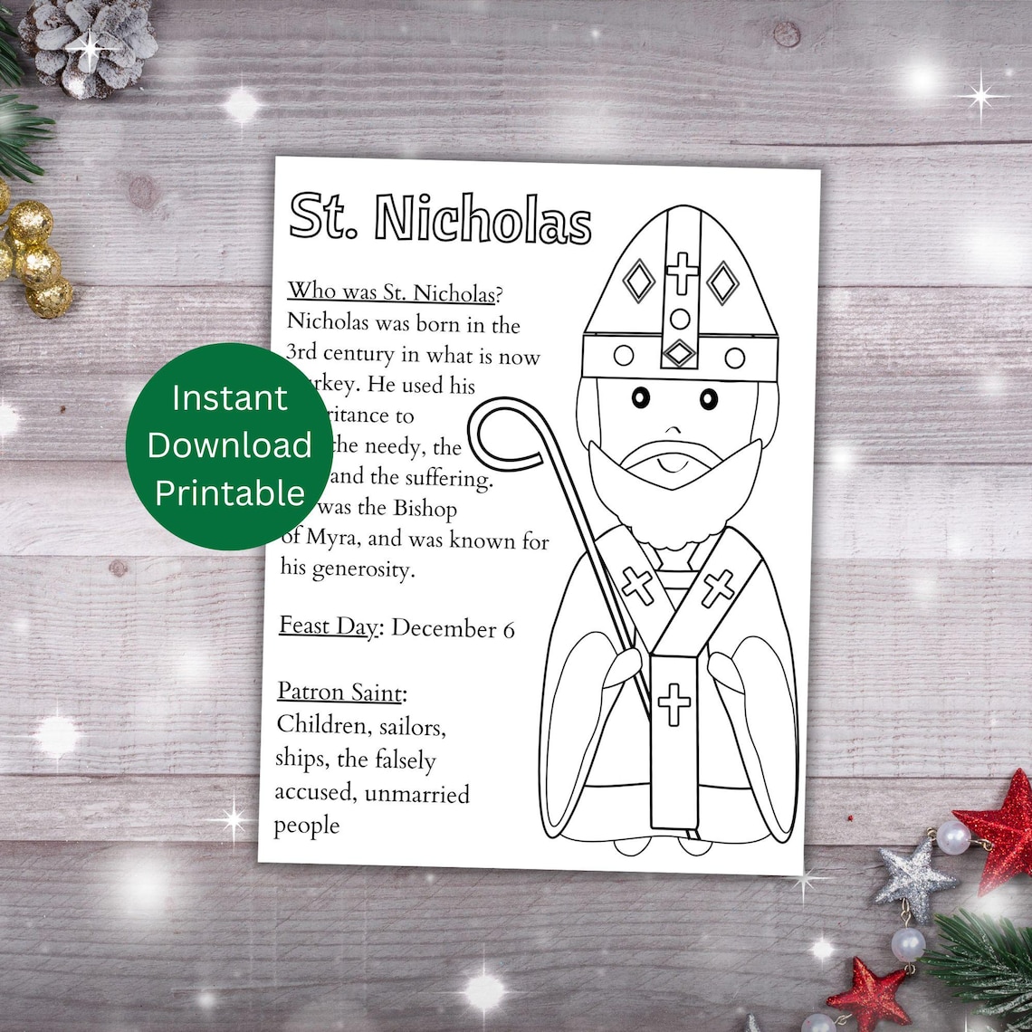 St. Nicholas Coloring Page / Printable Coloring Page / Saint Coloring ...