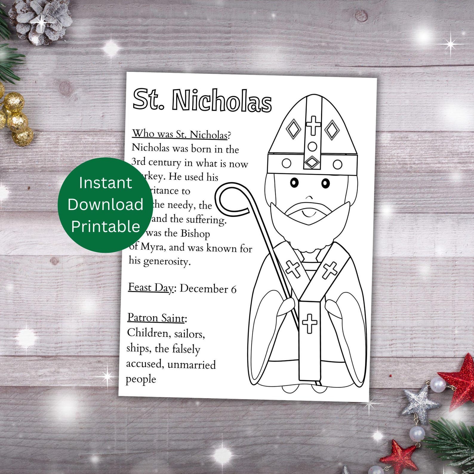 St. Nicholas Coloring Page / Printable Coloring Page / Saint Coloring ...