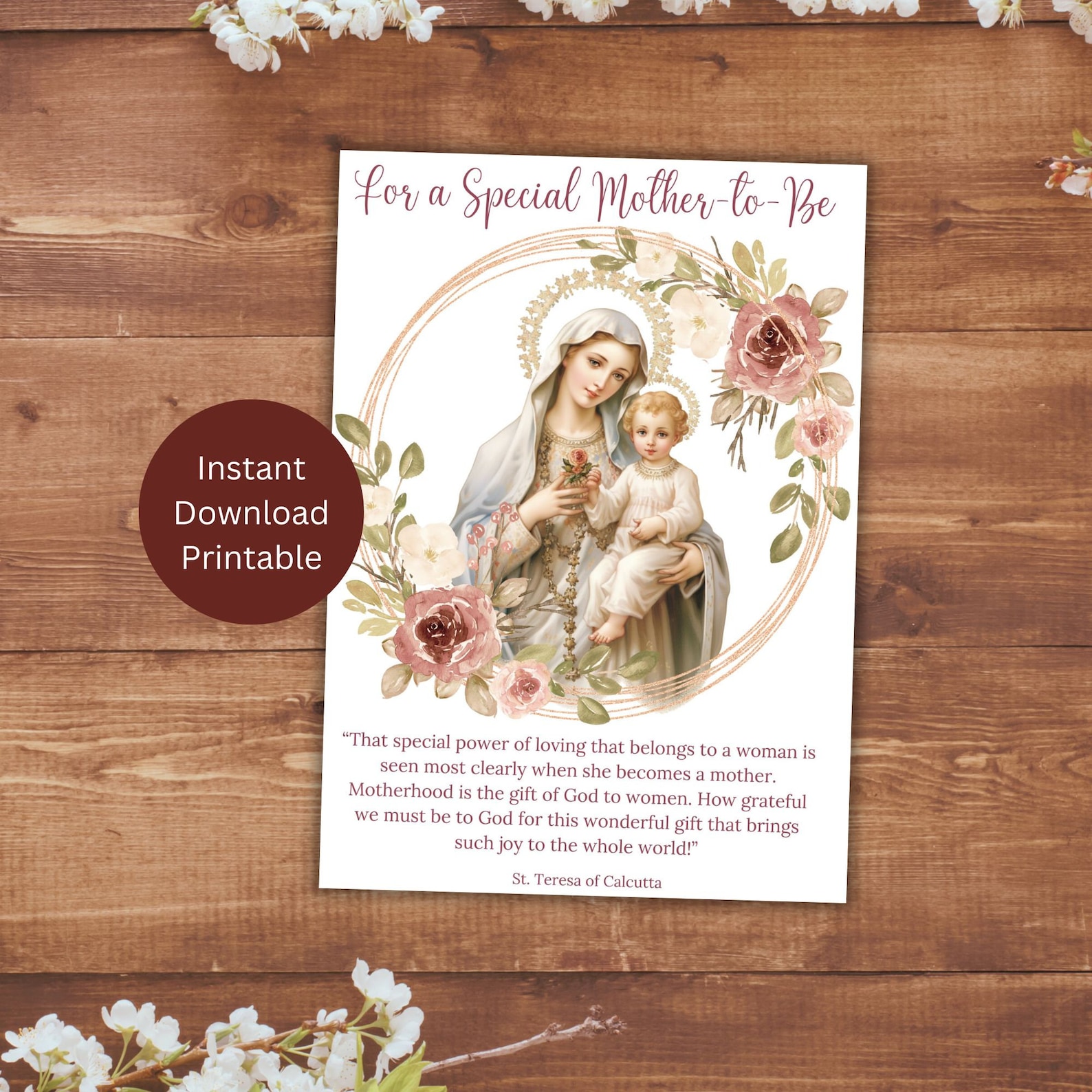 Catholic Baby Shower Card, Expectant Mother Card, Mary and Jesus ...