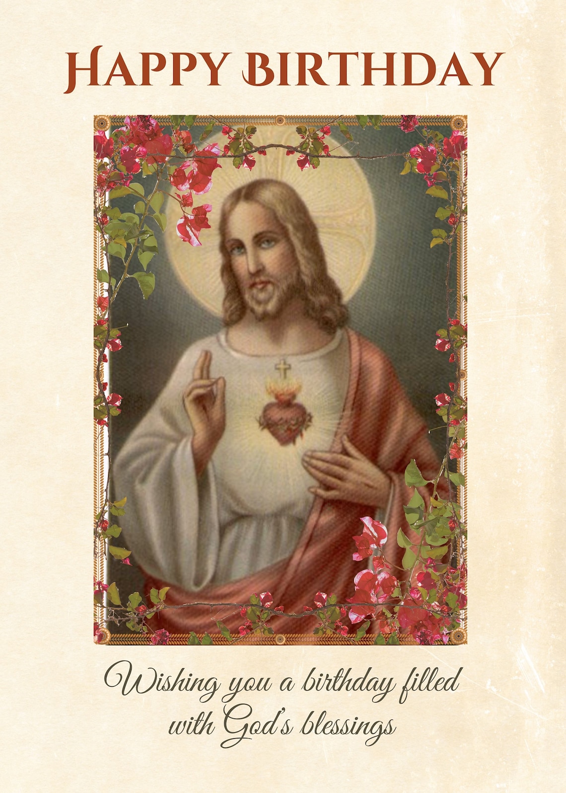 Printable Catholic Birthday Card, Sacred Heart of Jesus Greeting ...