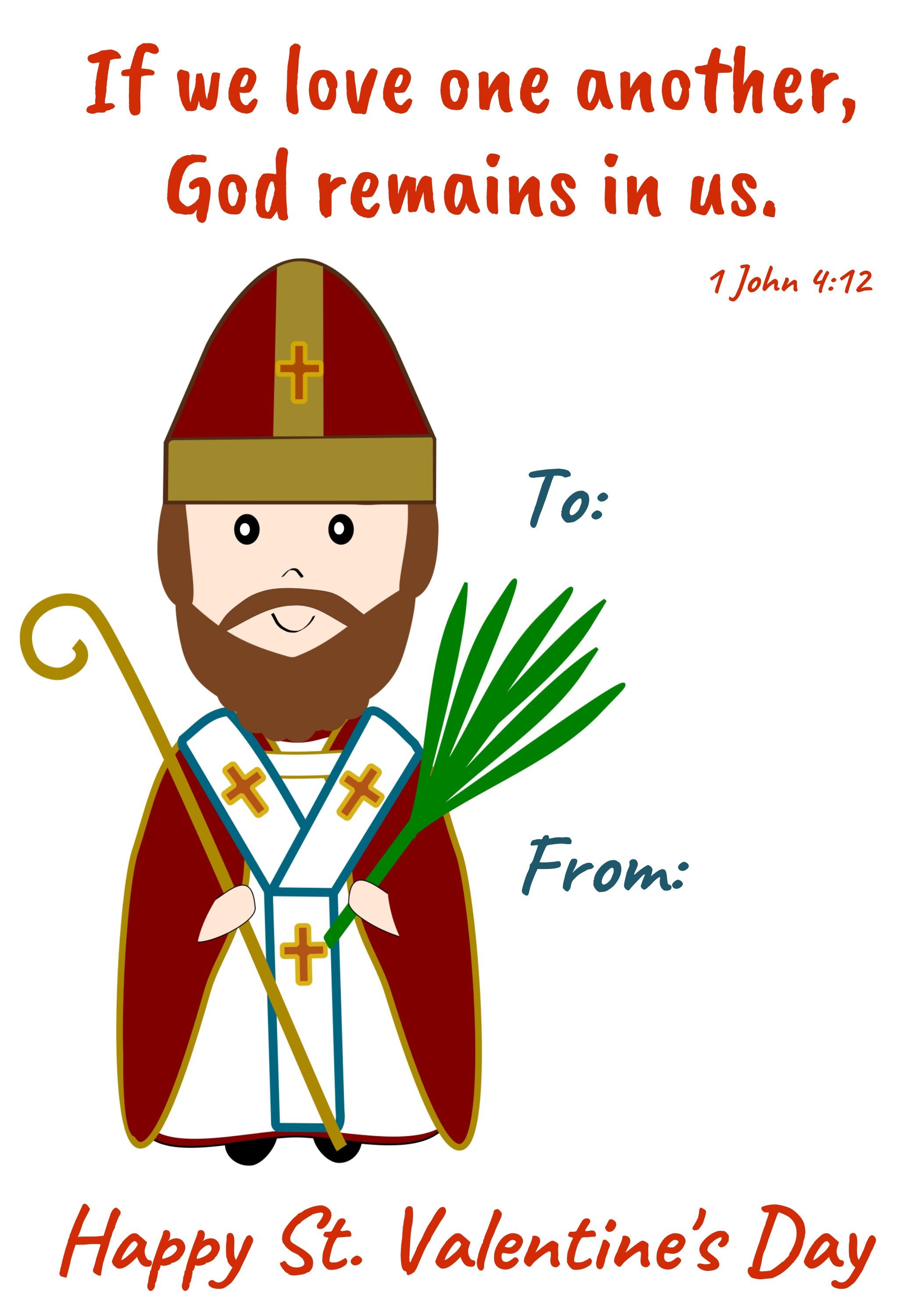 St. Valentine's Day Printable Card, Catholic Saint Party Favor, Kid's ...