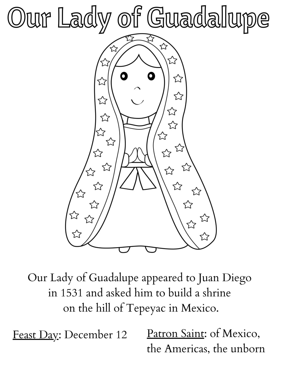 Our Lady of Guadalupe Coloring Page / Printable Saint Coloring Page ...