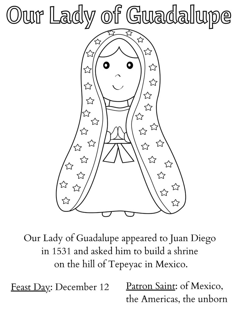 Our Lady of Guadalupe Coloring Page / Printable Saint Coloring Page ...