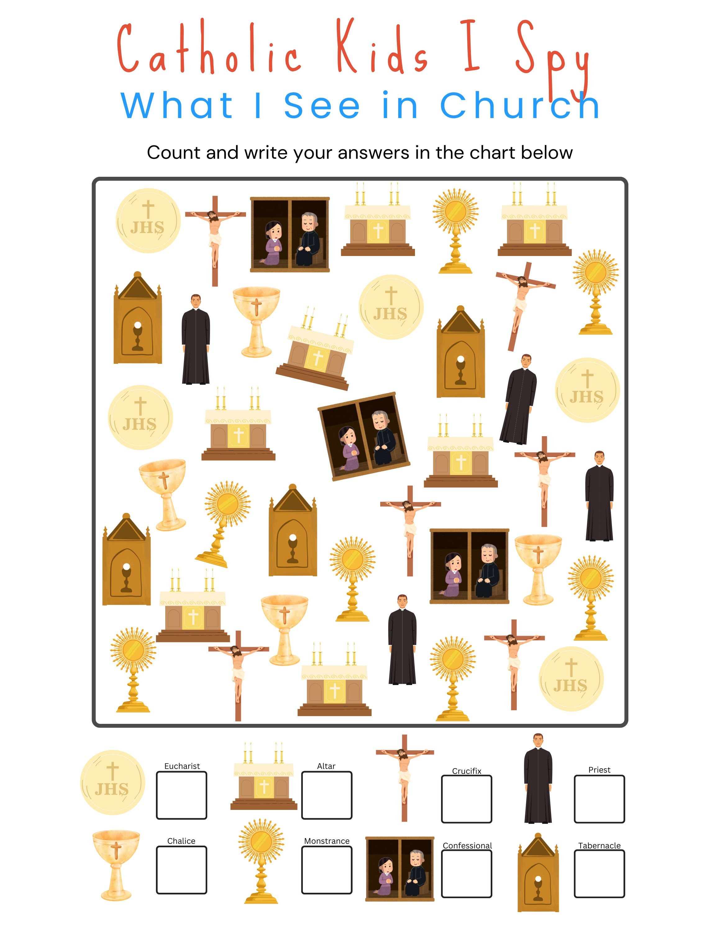 Catholic I Spy Printable Game, Catholic Kid's Activity, Religious ...