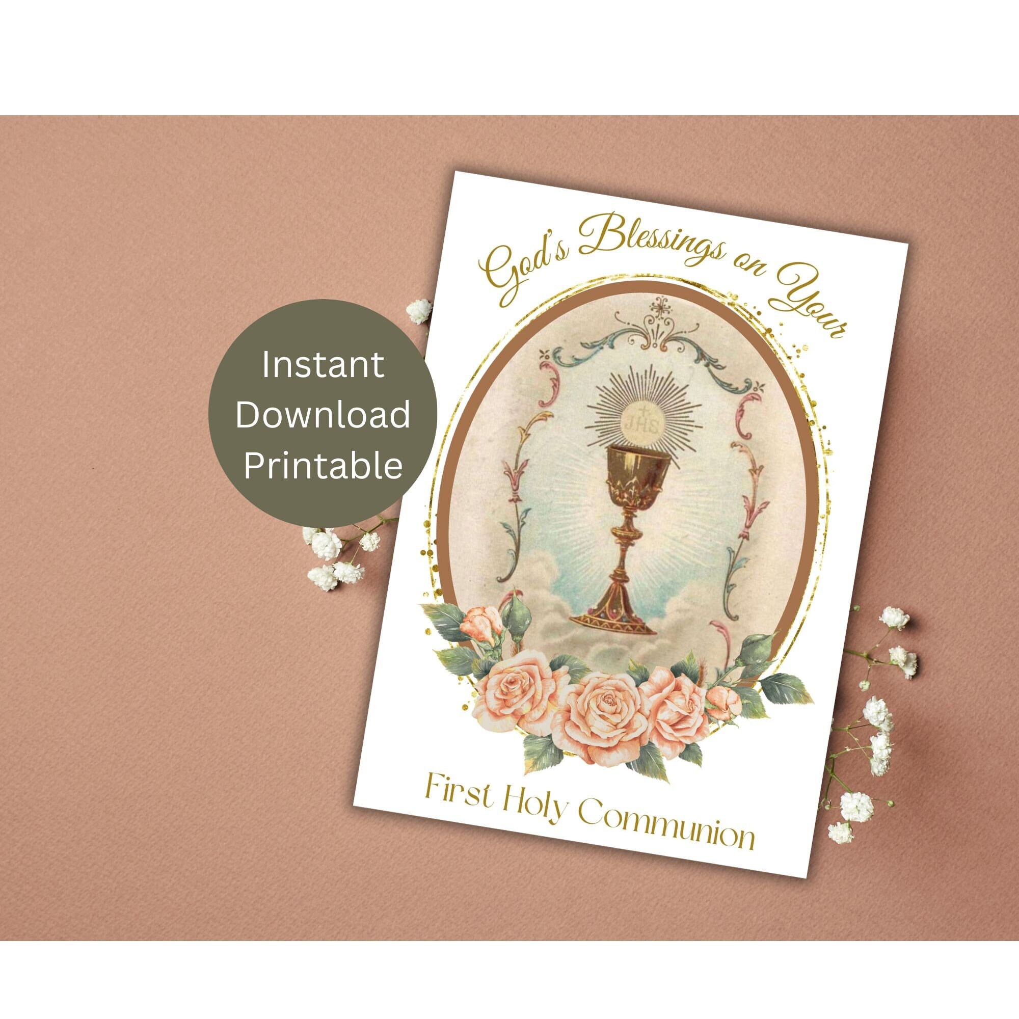 First Holy Communion Card, Printable Catholic Sacrament Greeting ...