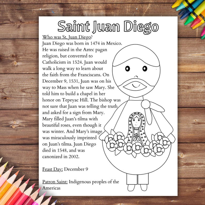 Printable St. Juan Diego Coloring Page, Catholic Saint Kid's Activity ...