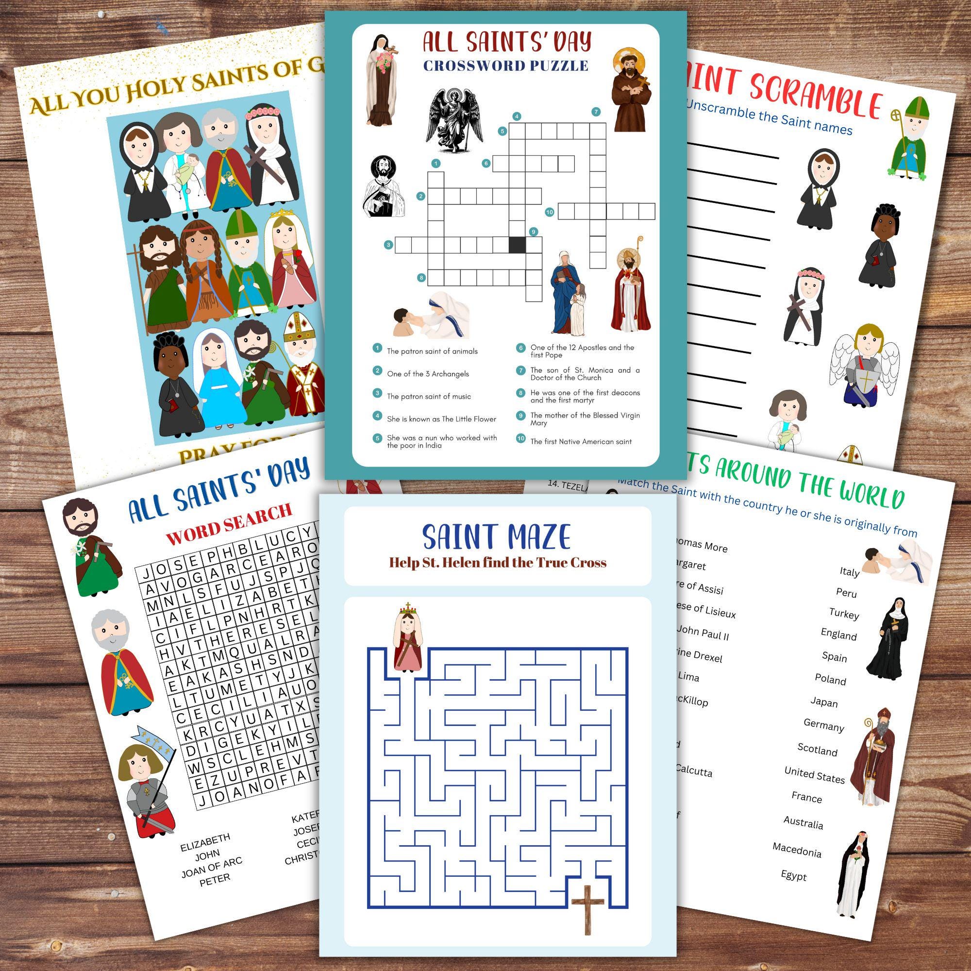 All Saints' Day Kids Bundle, Catholic Saints' Day Printable Games ...