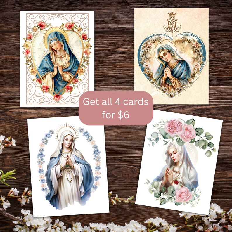 Marian All Occasion Card Bundle, Virgin Mary Printable Cards, Catholic ...