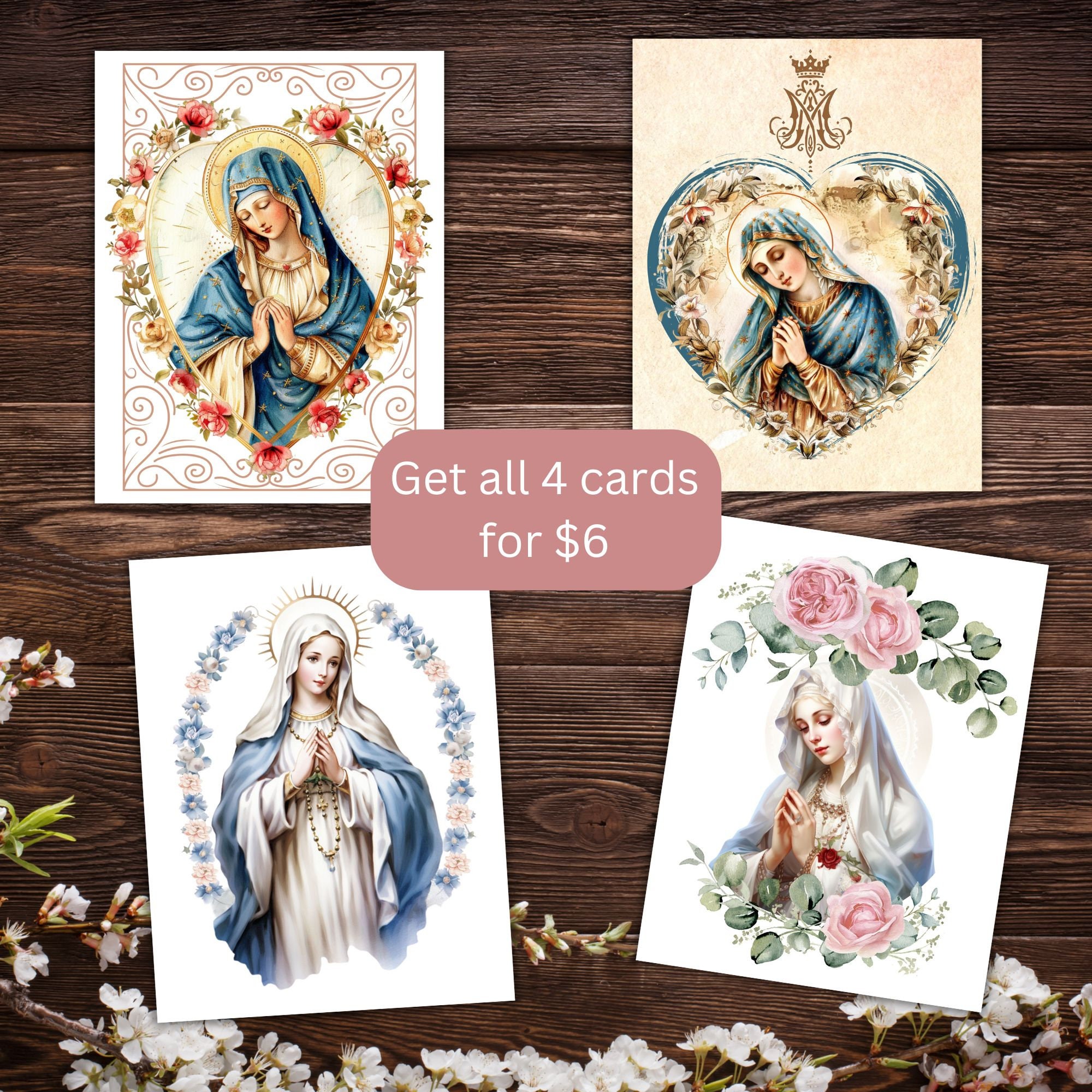 Marian All Occasion Card Bundle, Virgin Mary Printable Cards, Catholic ...