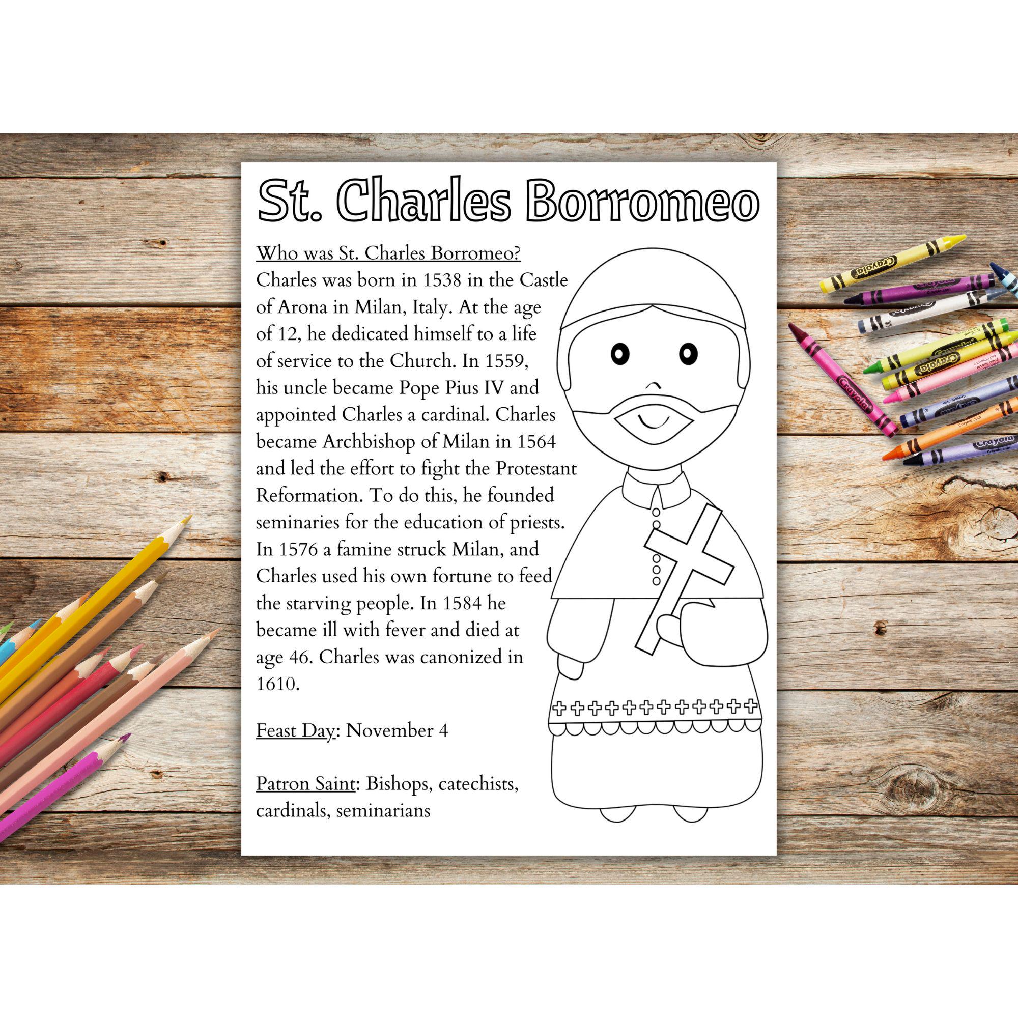 St. Charles Borromeo Coloring Page, Printable Saint Coloring, Catholic ...