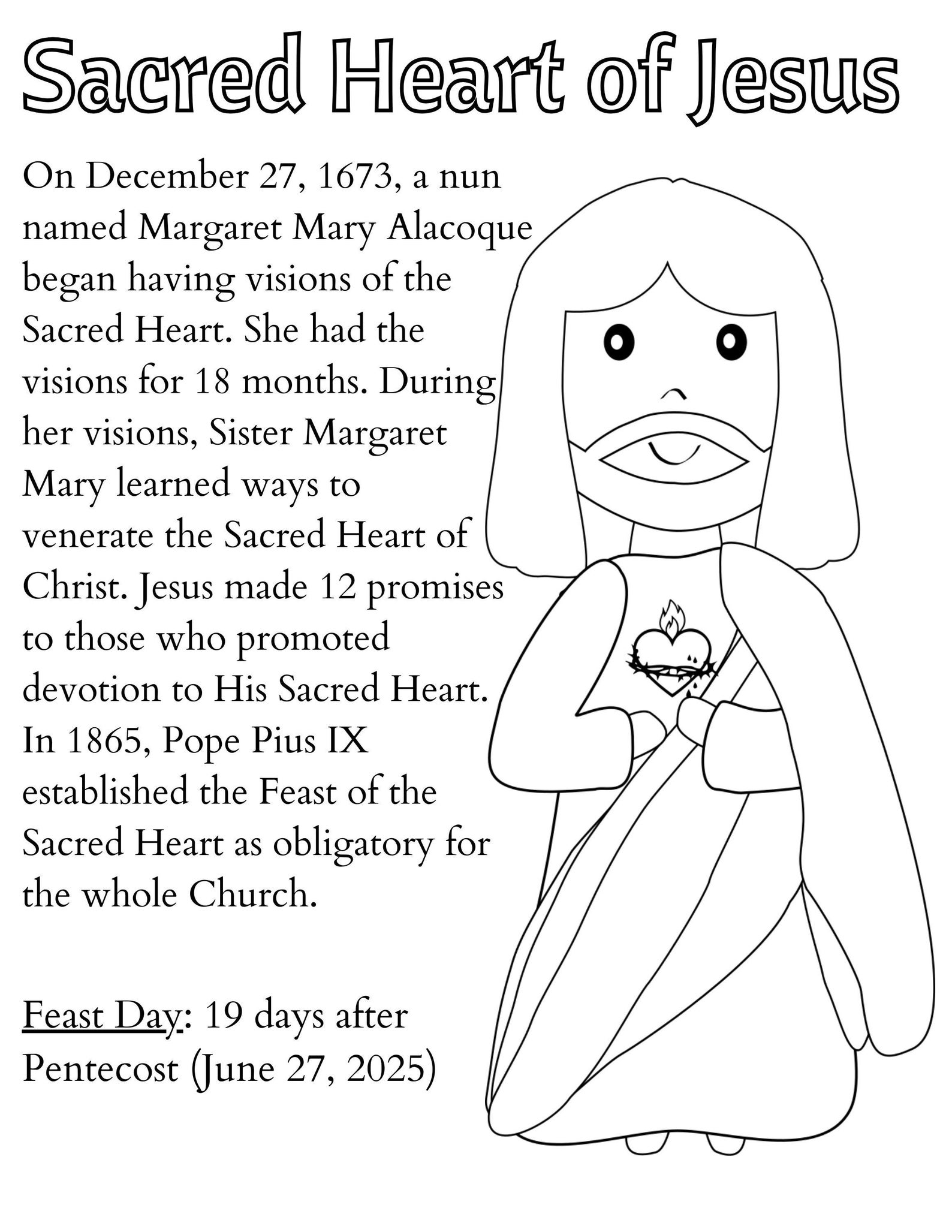 Sacred Heart of Jesus Coloring Page, Printable Jesus Coloring, Catholic ...